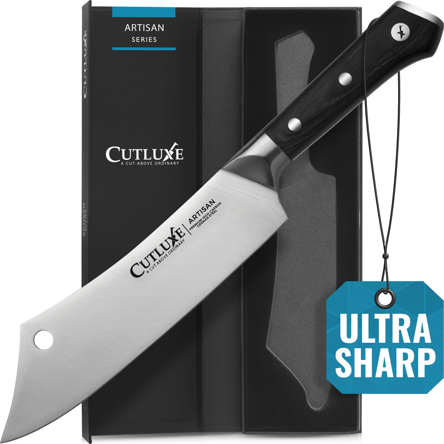 CUTLUXE Chef & Cleaver Hybrid Knife, 8" Kitchen Knife – Artisan Series